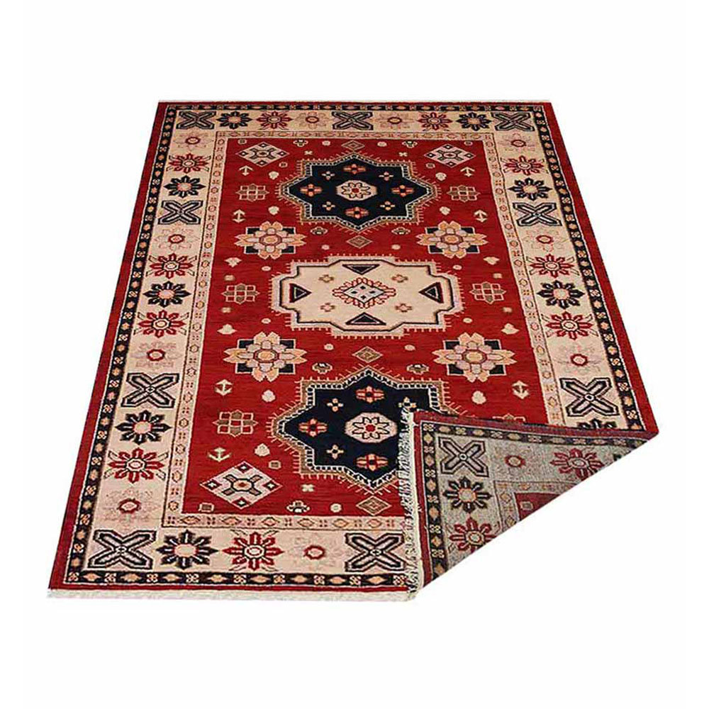 Bungalow Rose Red Cream Silk and Wool Handmade Oriental Area Rug, Hand ...