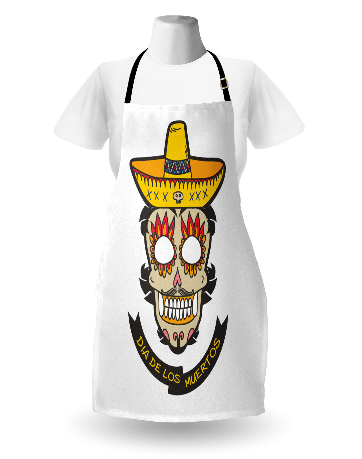 Isabelline Day of Dead Apron Unisex, Skull with Sombrero, Adult Size ...