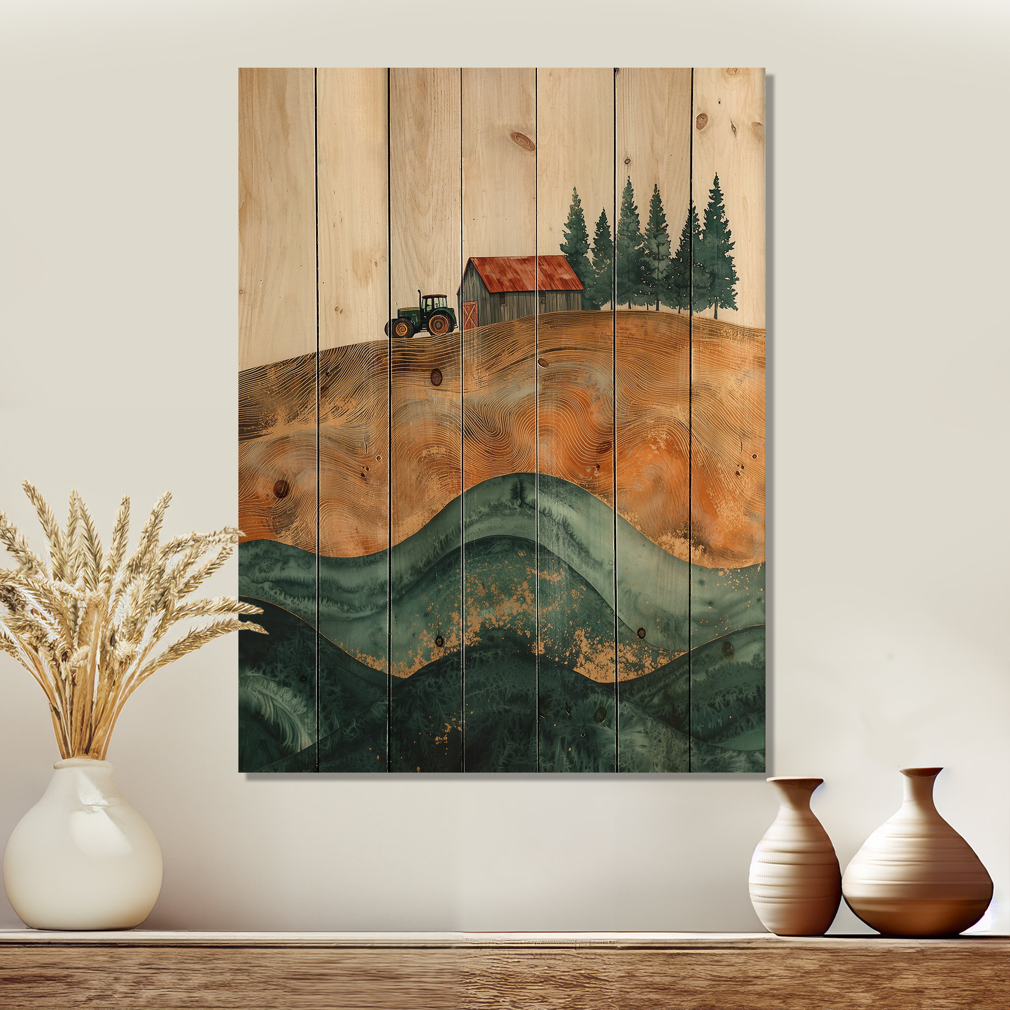 Ophelia & Co. Barn With Tractor Landscape On A Top Of Brown III - Farm ...