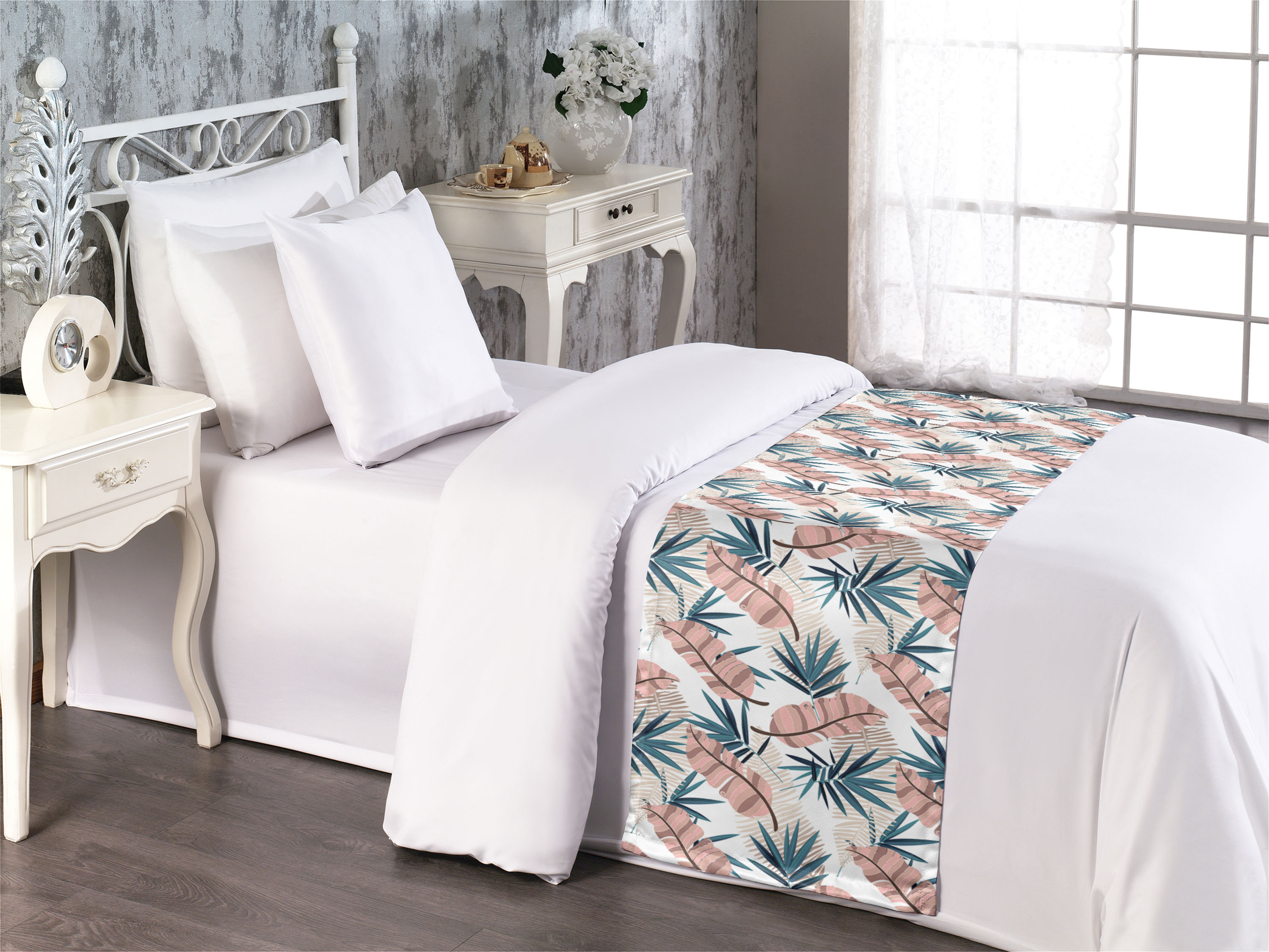 Ambesonne Botanical Bed Scarf Runner Art Exotic Leafy Pattern Ivory ...