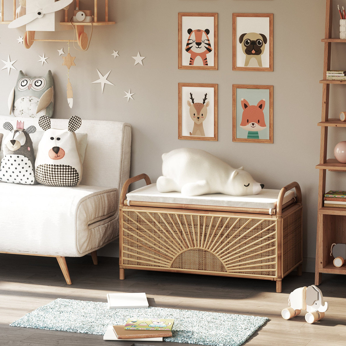 Bayou Breeze Lucy Rattan Storage Trunk/Bench with Washable Cushion, Pre ...