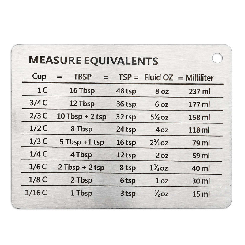 Gustave Magnetic Kitchen Measurement Conversion Chart Stainless Steel ...
