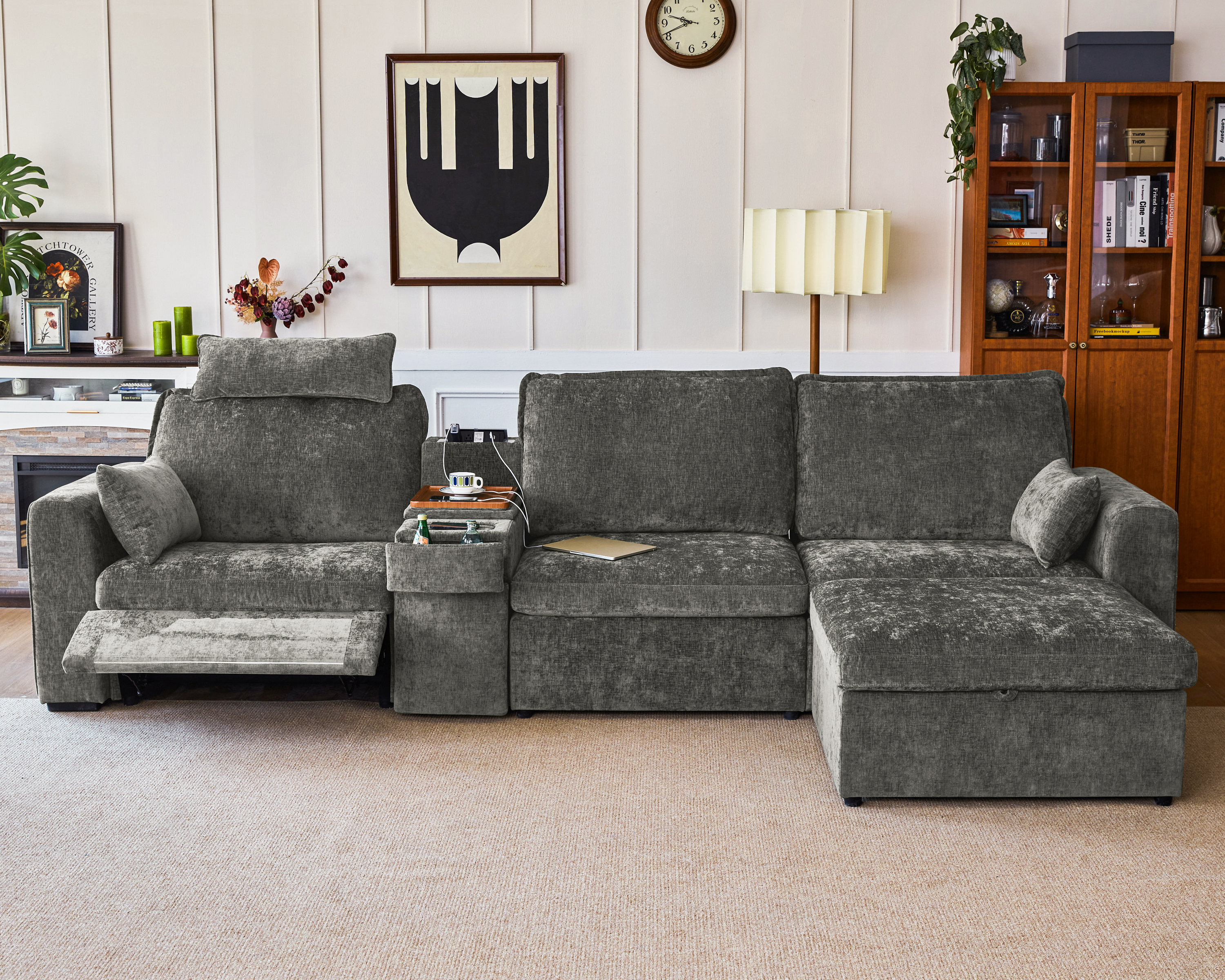 Latitude Run® 4-seater Chenille Oversized Power Recliner Sofa With ...