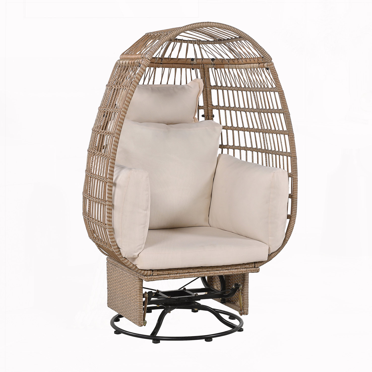 Dakota Fields Rattan Egg Patio Chair with Cushions and Rocking Function for Balcony, Poolside ...