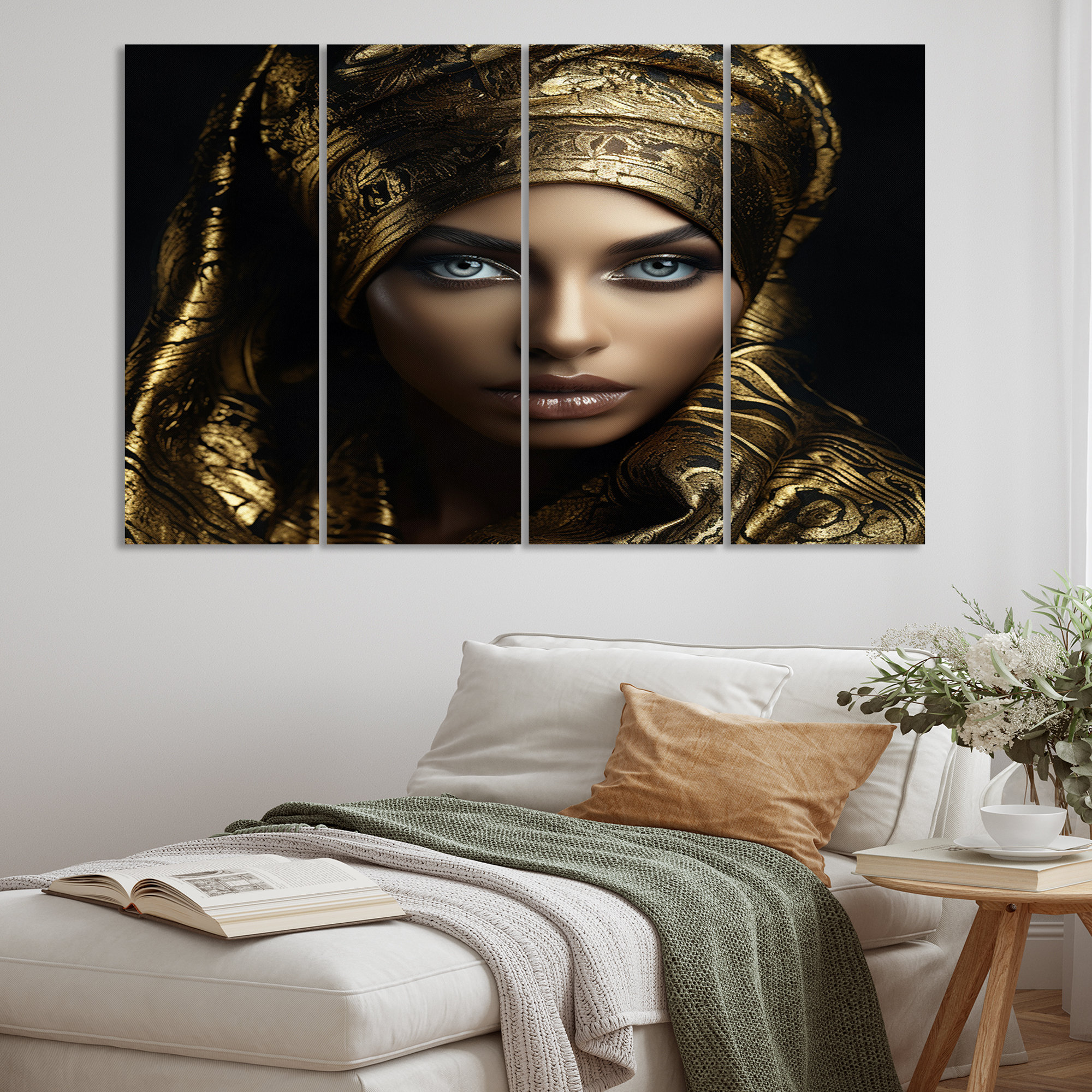 Design Art Elegant Gold Vintage Muslim Queen I On Canvas 4 Pieces Print ...