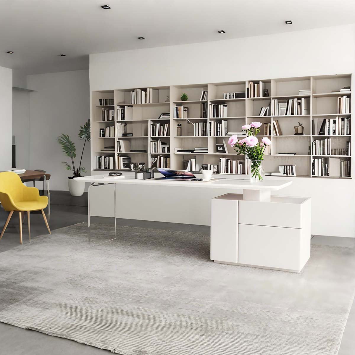 SINNOG Modern High-End Design White Acrylic Floating Office Desk | Wayfair