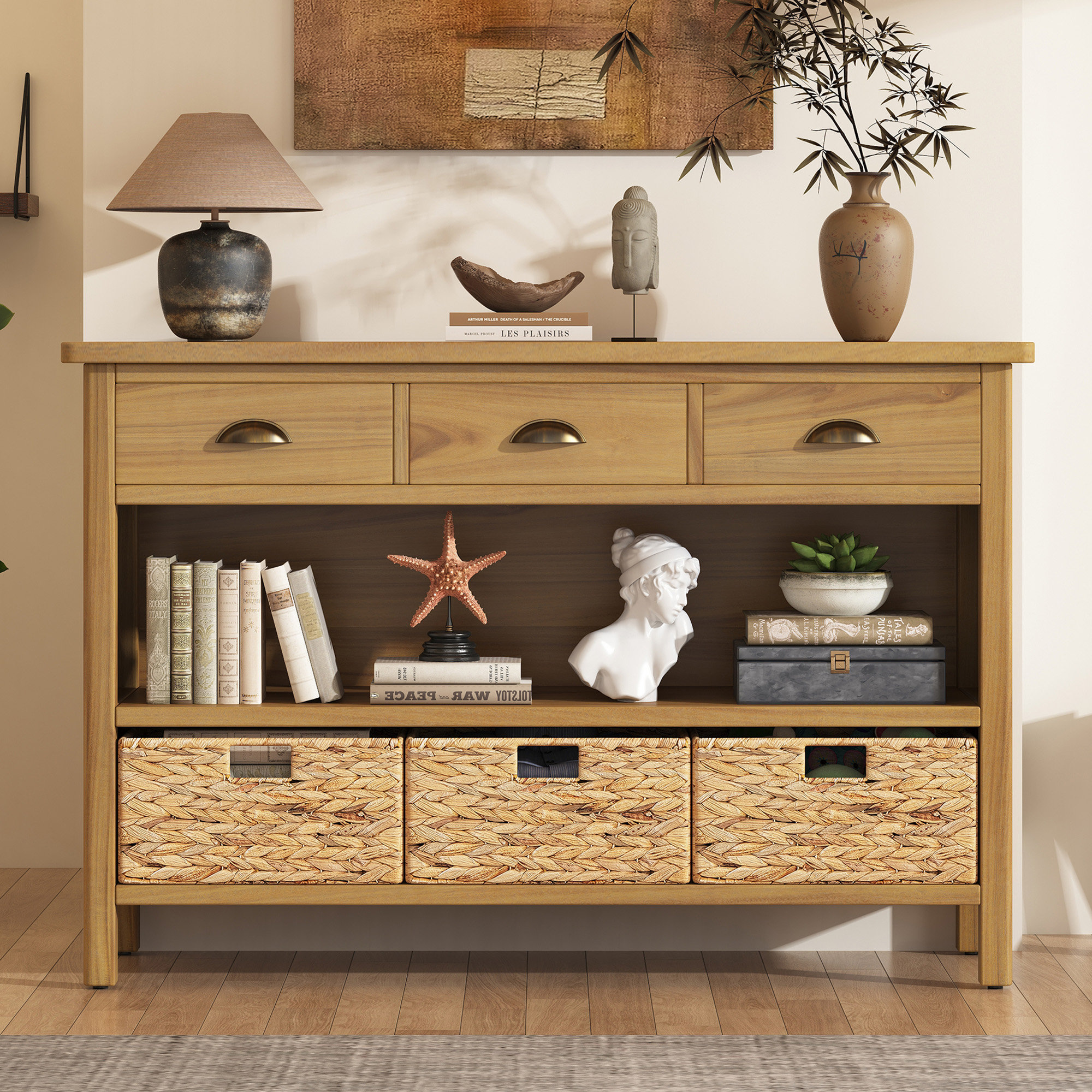 Beachcrest Home™ Console Table With 3 Storage Drawers, Entryway Table ...