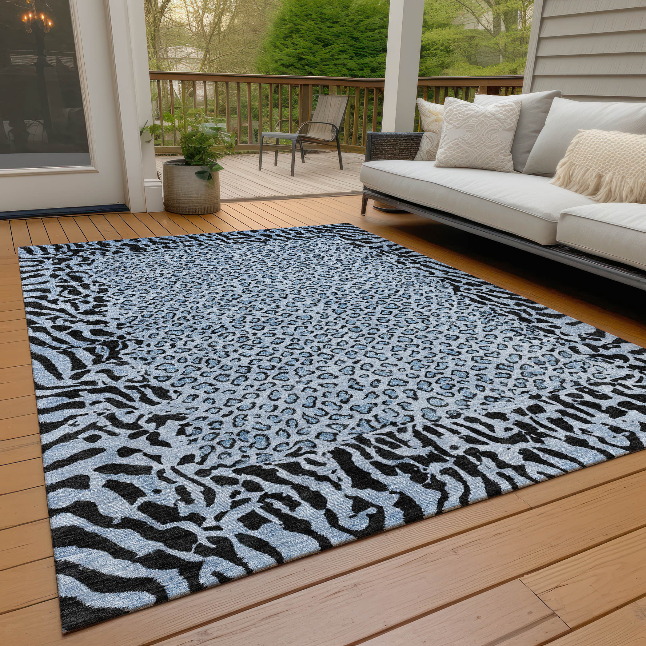 Wade Logan® Machine Washable Indoor/Outdoor Claudian ACN1230 Blue Rug ...