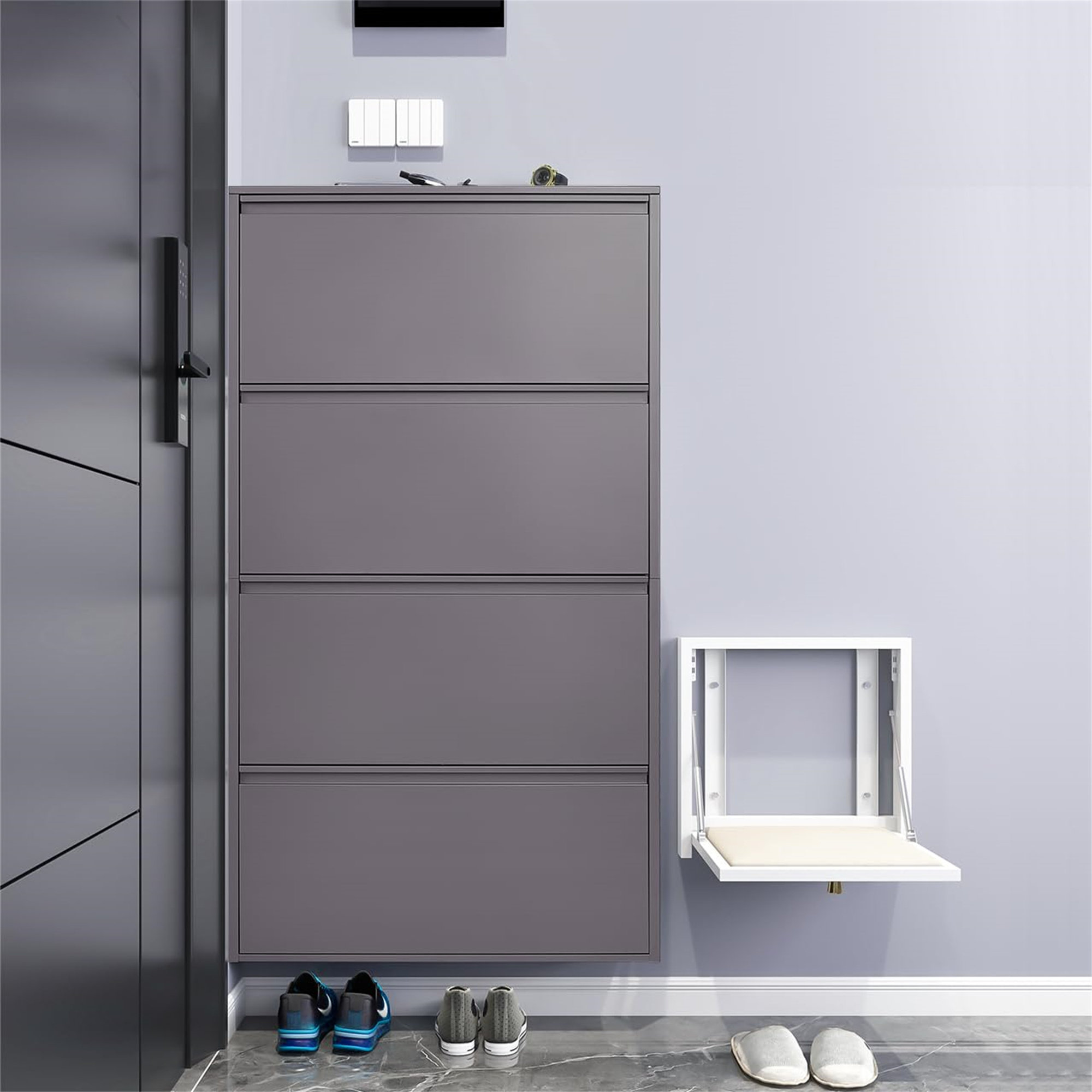 Hokku Designs Steel Shoe Cabinet With 4 Flip Drawers | Wayfair