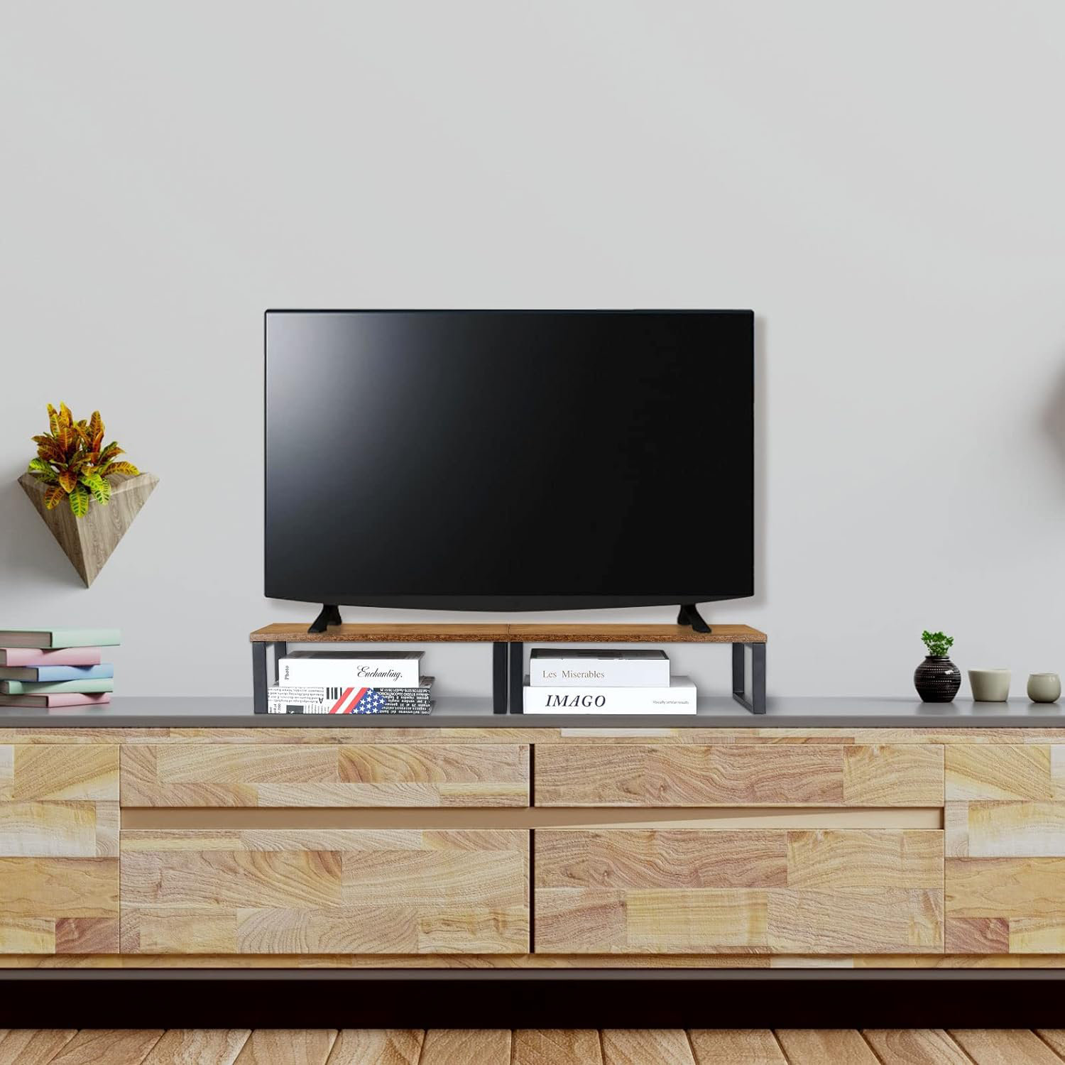 17 Stories 2 Pack Monitor Stand Riser Wood Desk Shelf With Storage ...