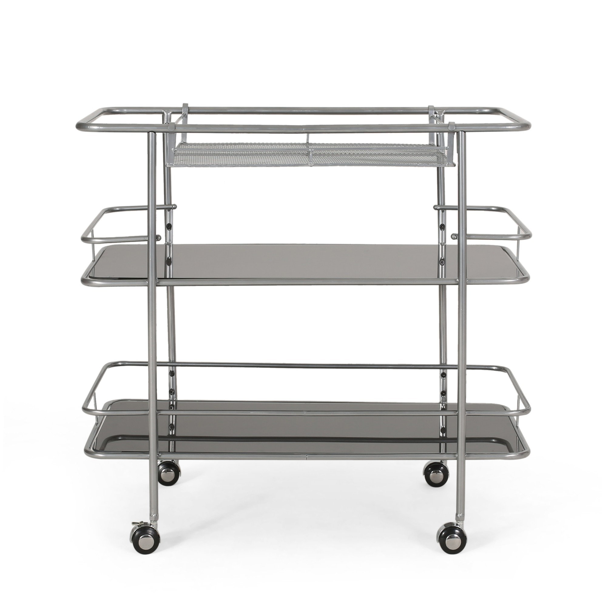 Highland Dunes Metal Bar Car With Glass Shelves | Wayfair