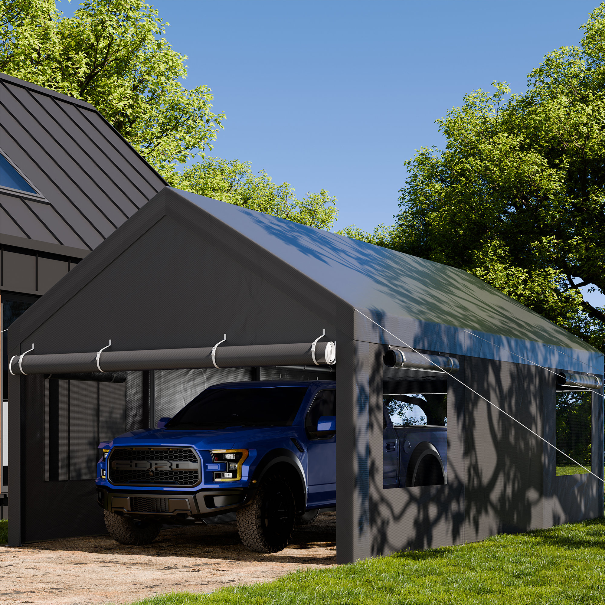 walsunny 12 Ft. W x 20 Ft. D Heavy Duty Carport Portable Garage ...