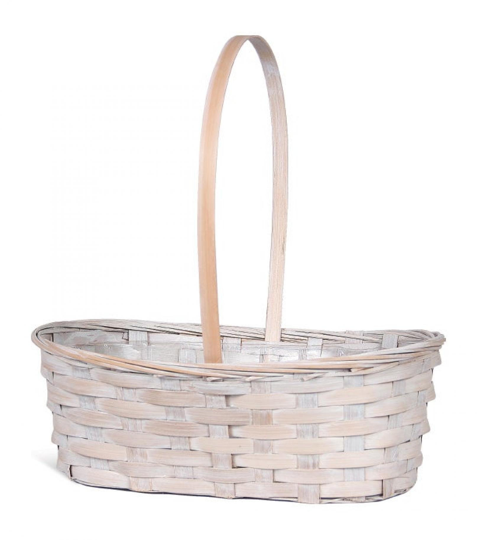 Gracie Oaks Whitewashed Bamboo Long Handled Basket | Wayfair