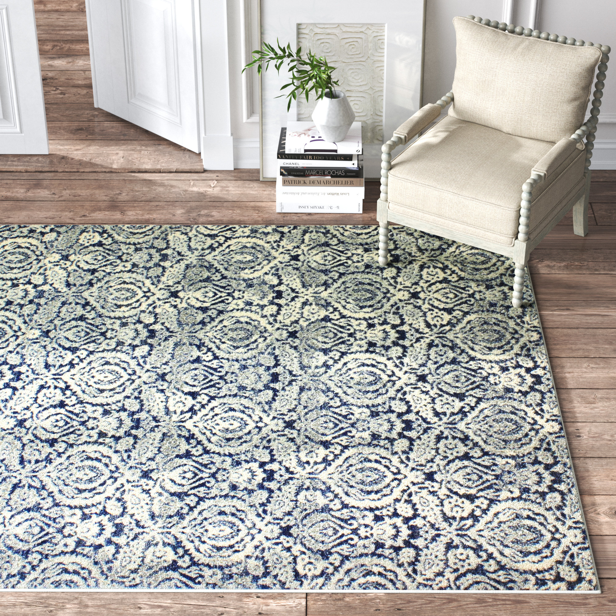 Kelly Clarkson Home Eloise Damask Dark Blue/White Area Rug & Reviews ...