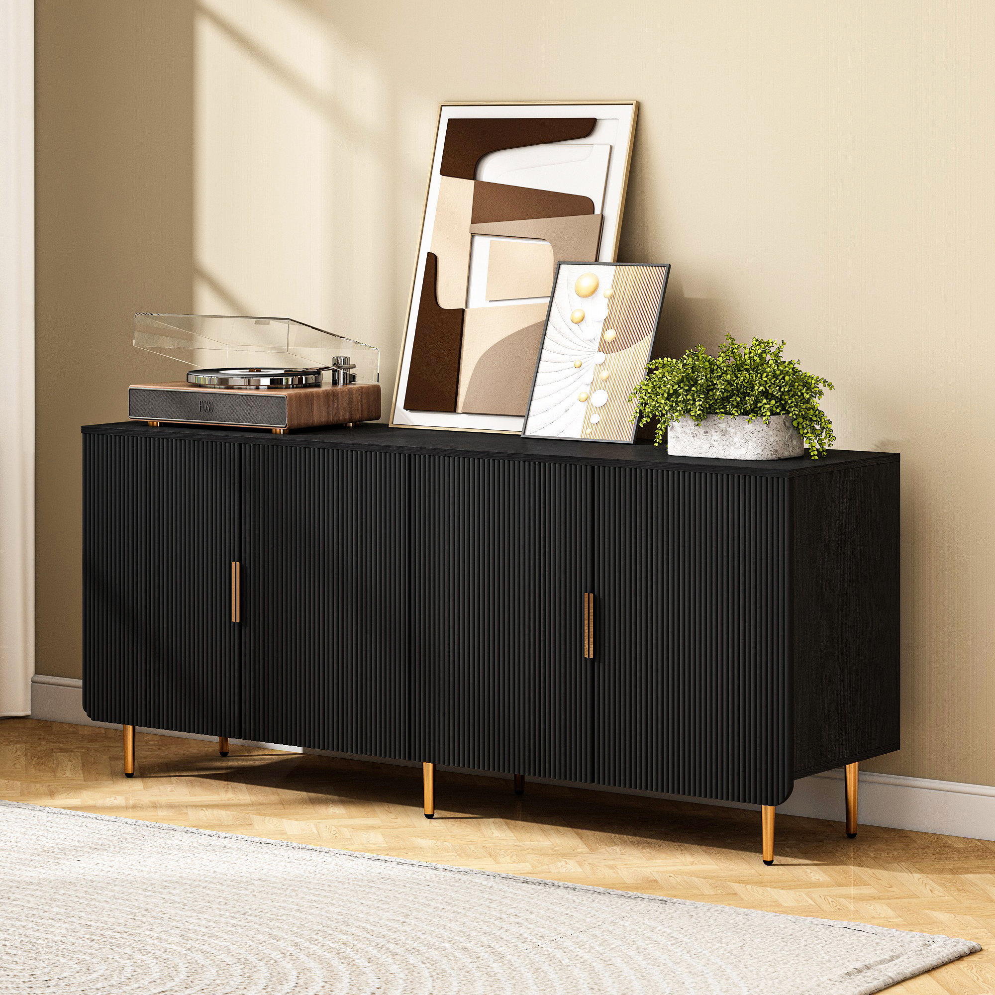 Mercer41 Maali 67" Fluted Modern TV Stand with Storage Cabinet, Mid ...