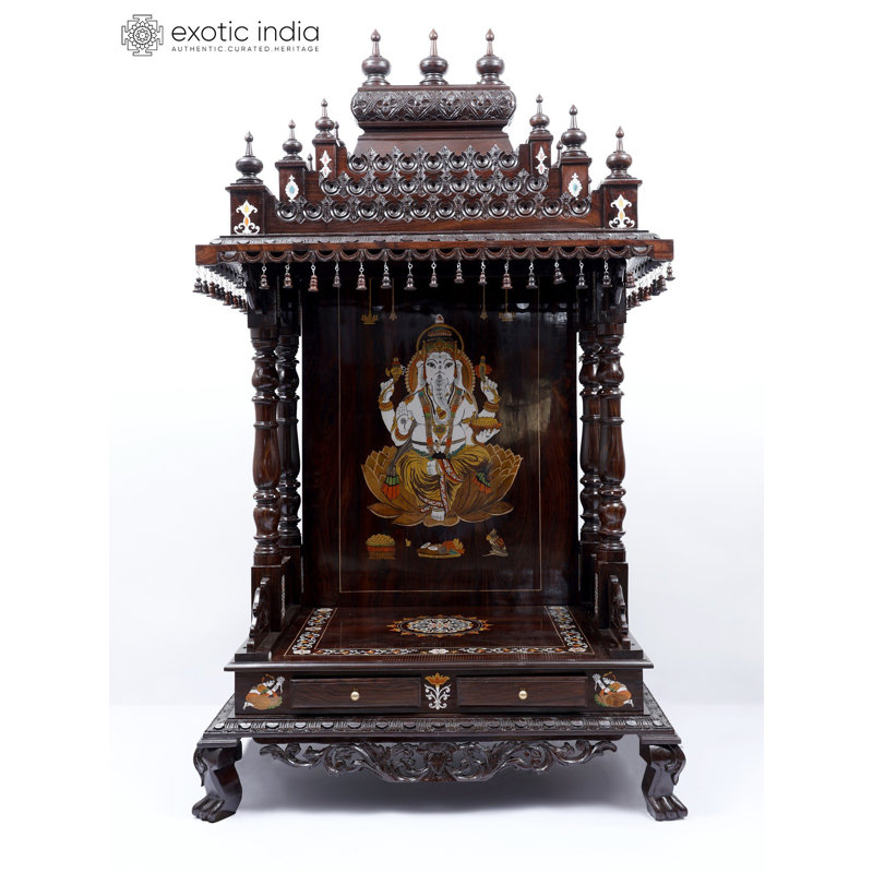Exotic India 70" Designer Huge Temple in Wood with Lord Ganesha Inlay ...