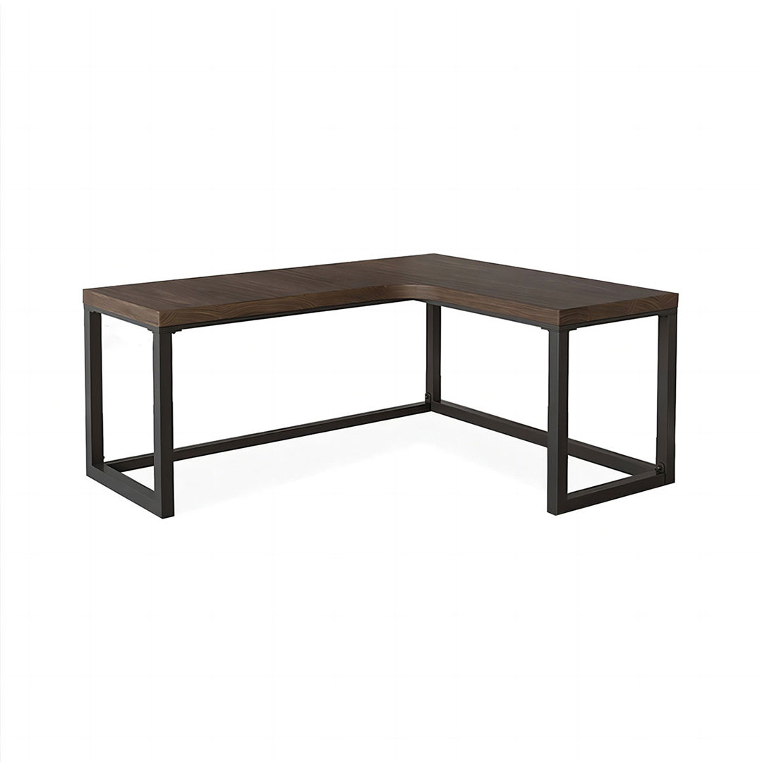 Furnire Lewi Dark-walnut+Black L-Shaped Solid Wood+Iron desks | Wayfair