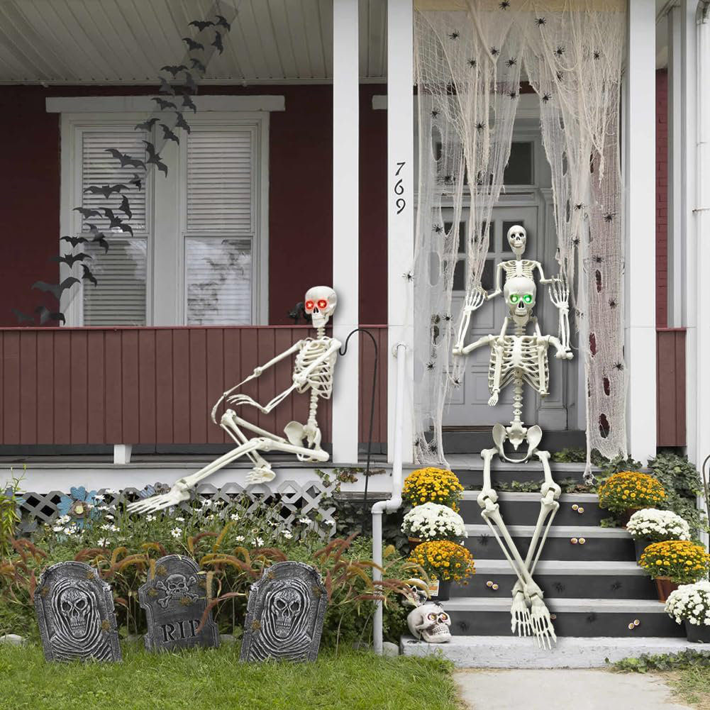 Latitude Run® 5.4ft & 3ft Halloween Skeleton Decor - Life Size Poseable ...