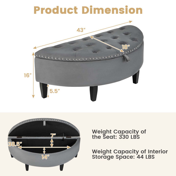 Latitude Run® Upholstered Storage Bench Half Moon Ottoman With Hidden ...