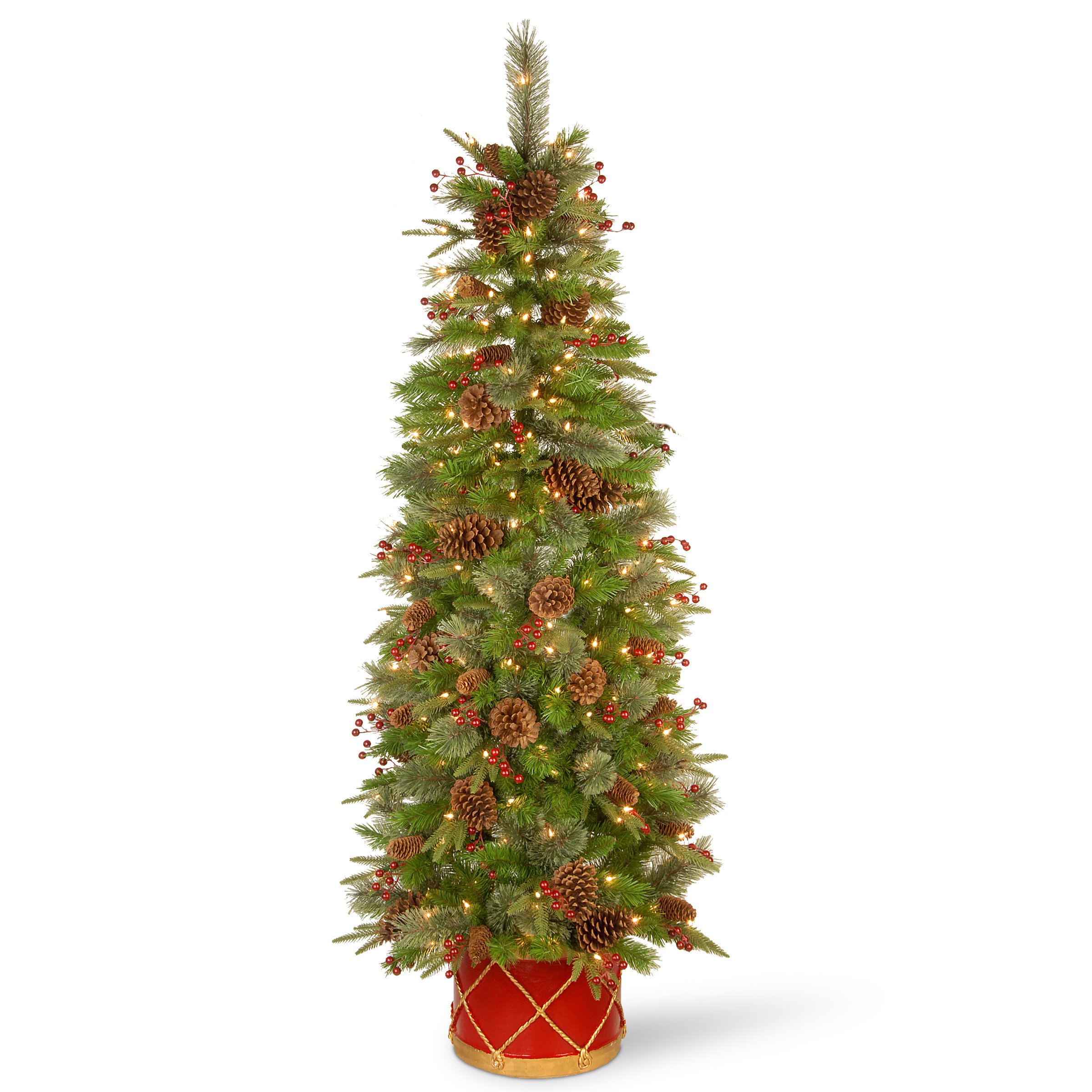 The Holiday Aisle® 6 ft. Colonial Slim Half Tree with Clear Lights ...