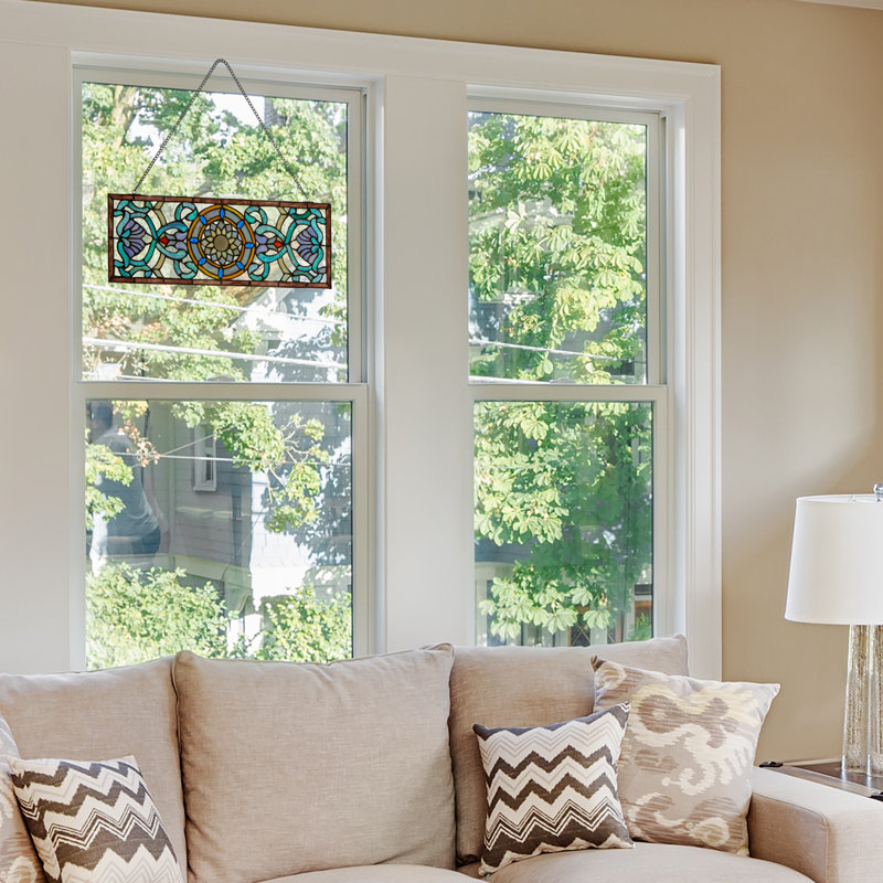 Lark Manor™ 8.5"H Amalbena Rectangular Stained Glass Pub Window Panel ...