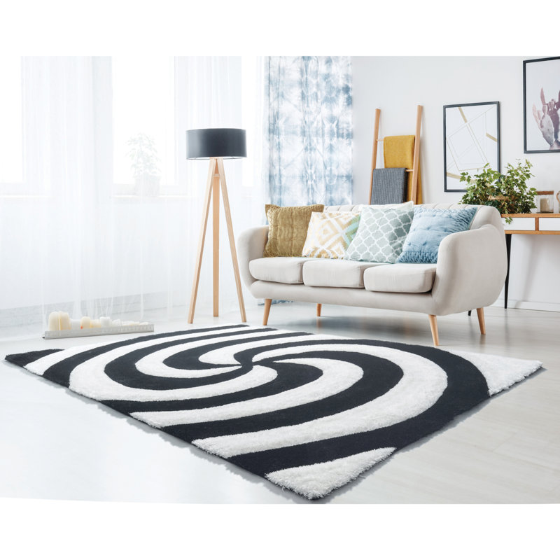 Wrought Studio Fitts Performance Jet Black/Pure White Rug & Reviews ...