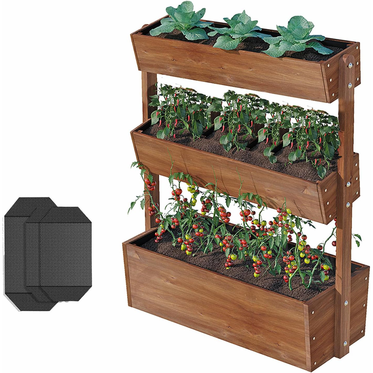 Arlmont & Co. 3 Tier Wood Garden Bed Raised Vertical Planter Box Flower ...