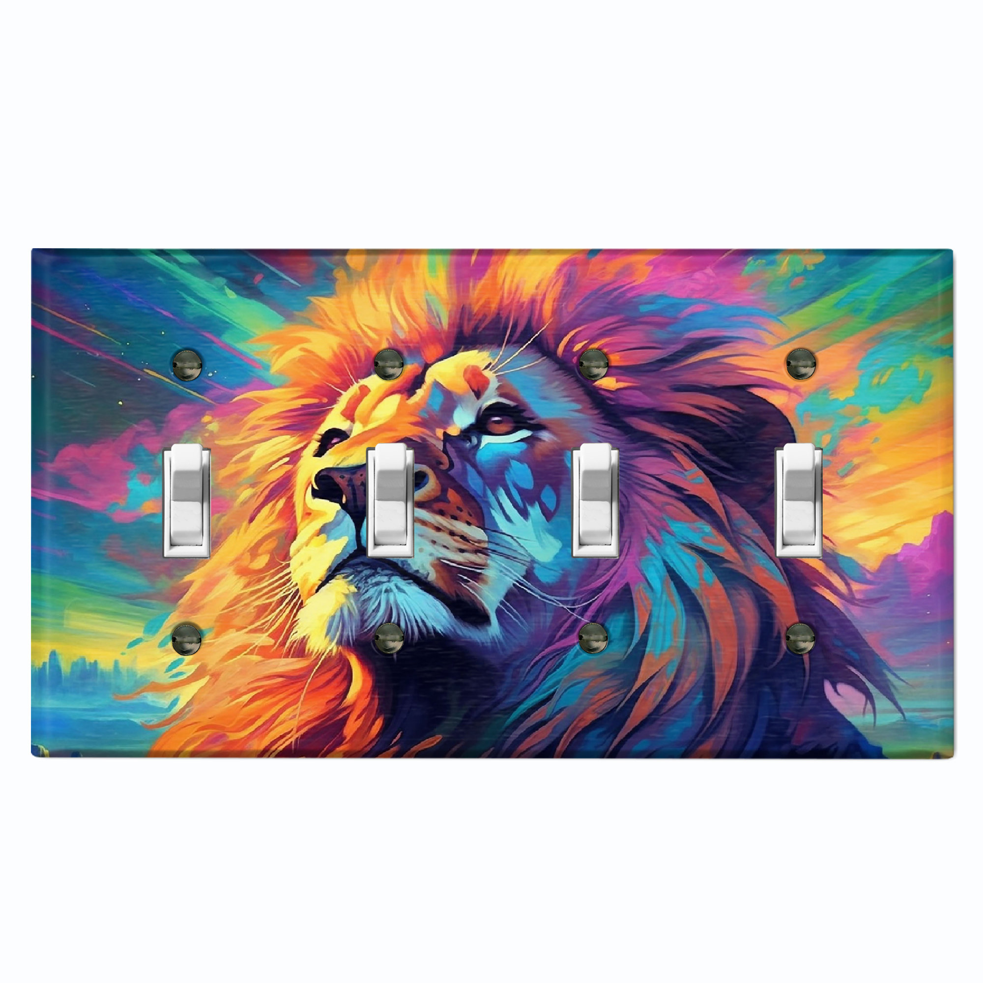 WorldAcc Metal Light Switch Plate Outlet Cover (Elegant Lion Colorful ...