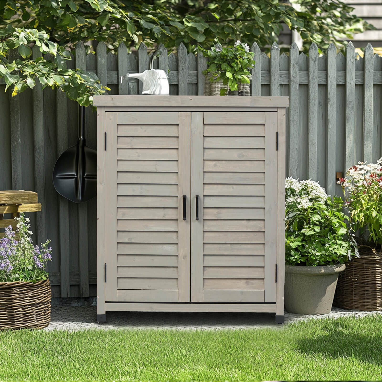 Ophelia & Co. Outdoor Potting Bench with Storage Cabinet & Metal Table ...