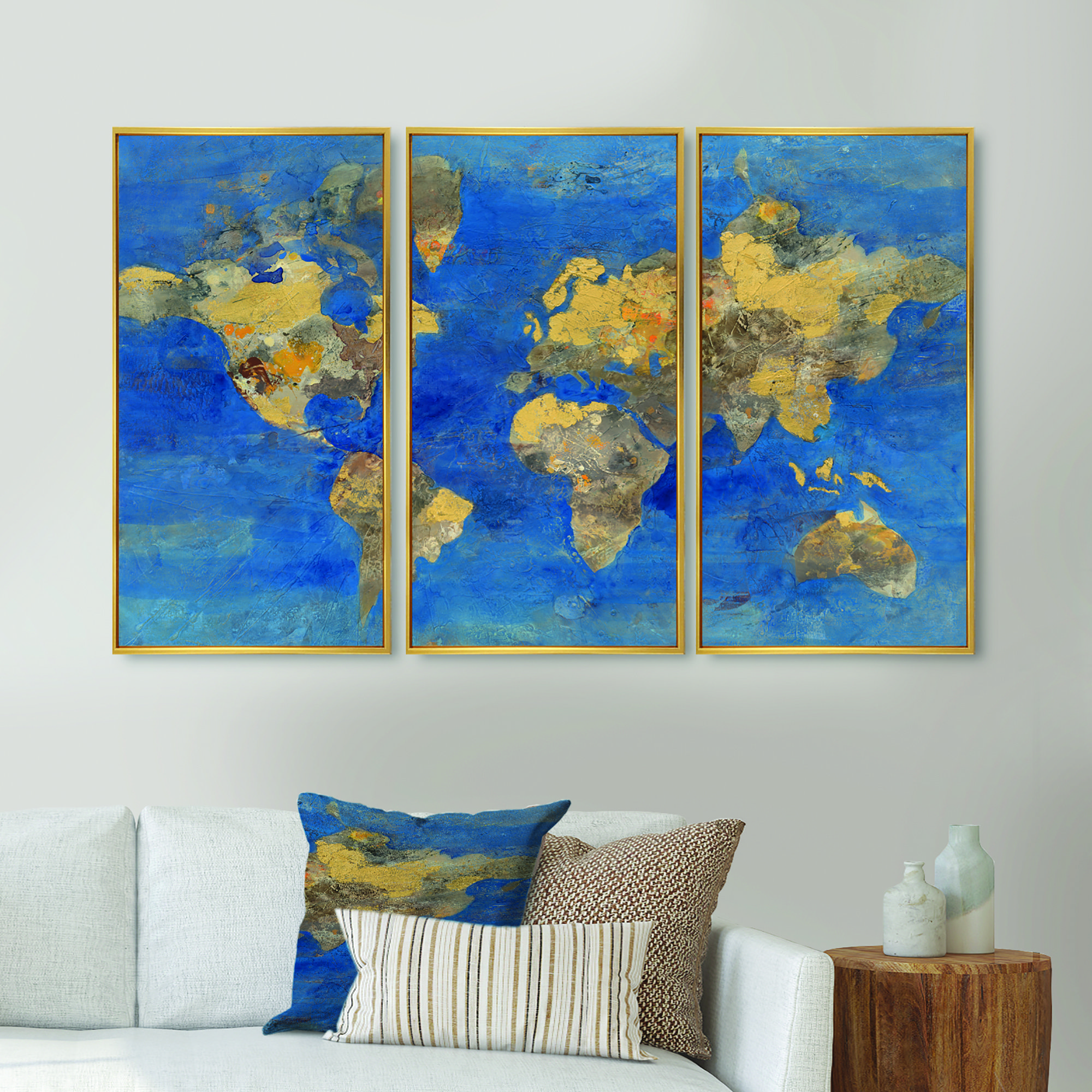 Design Art Golden Glam World Map - Traditional Framed Canvas Wall Art ...