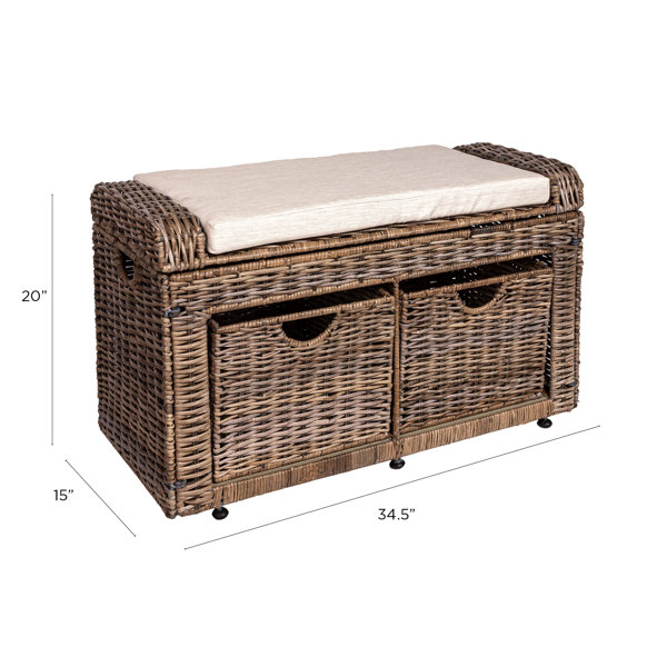 happimess Palermo 34.50" 2 Drawer Wicker Storage Bench, Gray & Reviews ...