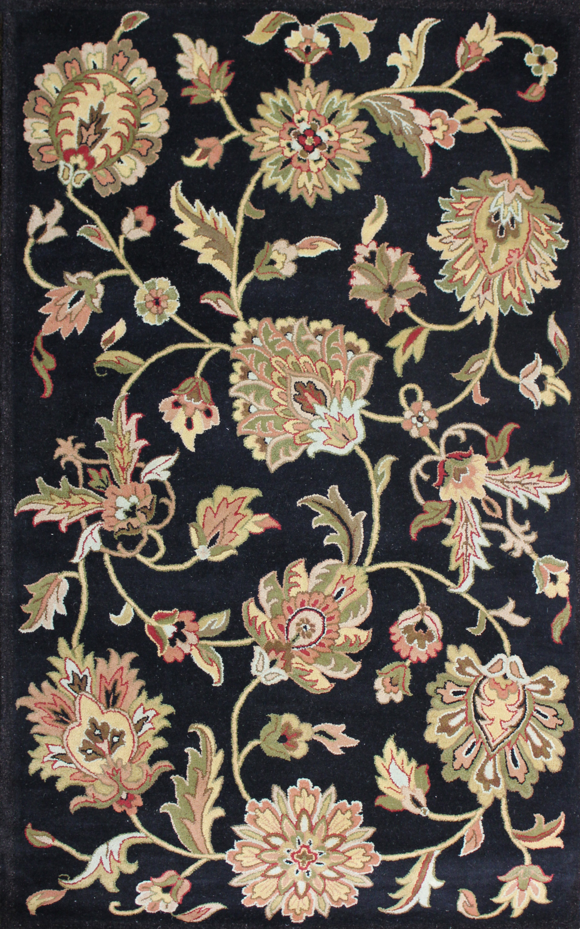 Charlton Home® Mitcheldean Floral Handmade Tufted Wool Black Area Rug ...