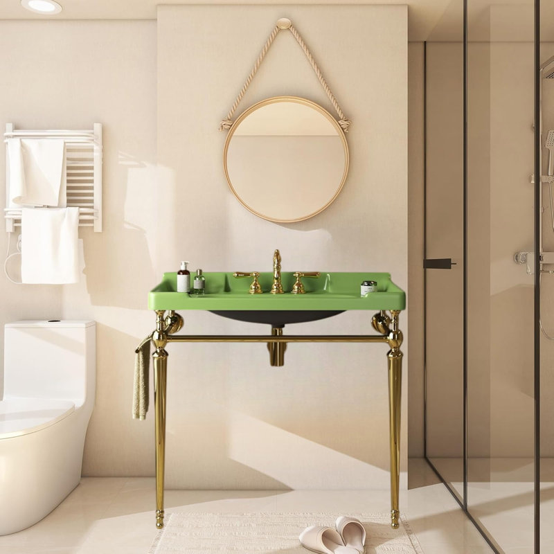 House of Hampton® 36" Ceramic Wall-Mounted Bathroom Sink With Stainless ...