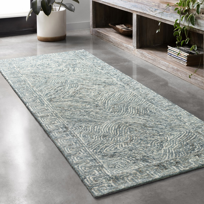 World Menagerie Yancheva Geometric Hand Tufted Wool Denim Area Rug ...