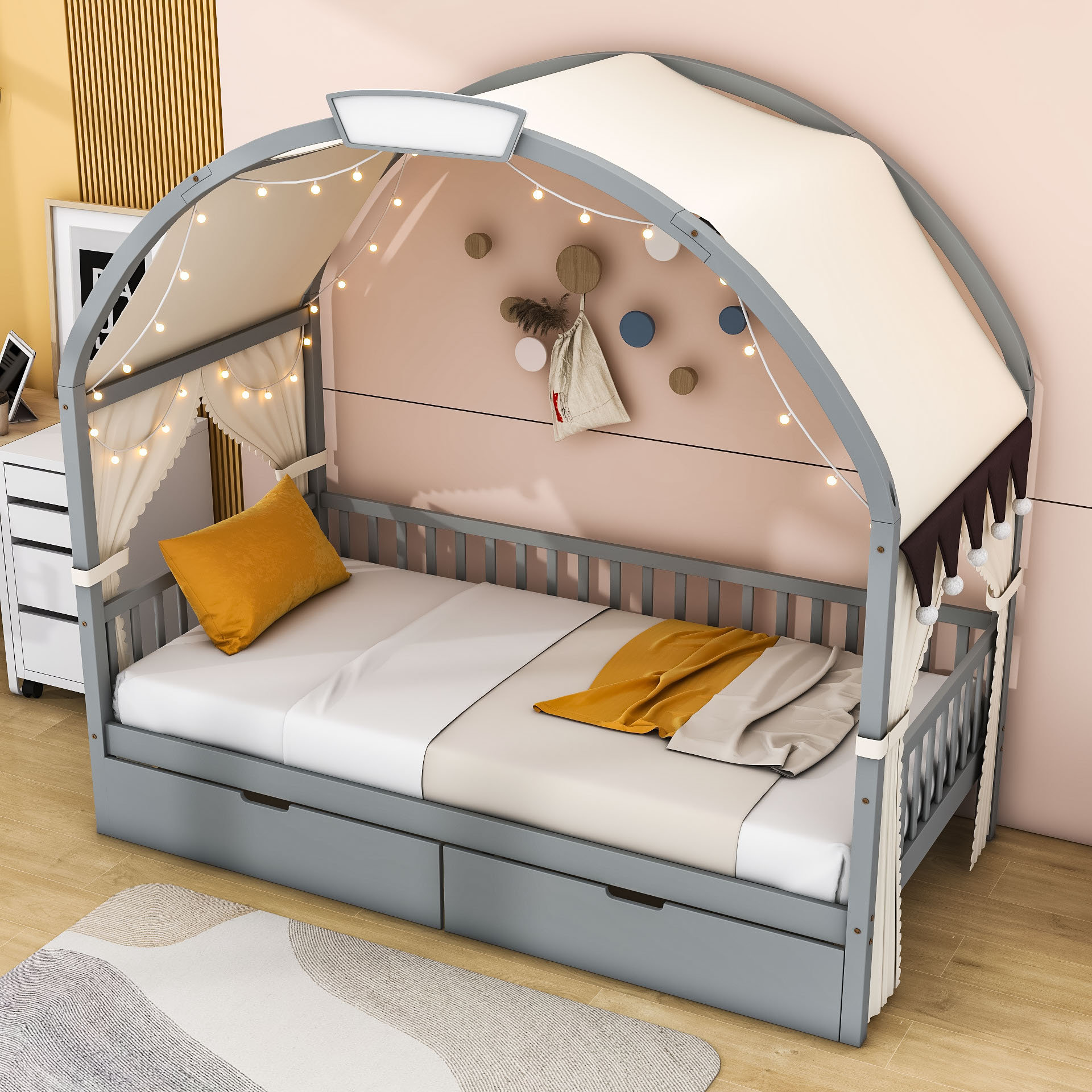 Harper Orchard Aloysuis Twin Size Daybed with Drawers, Whiteboard, Tent ...