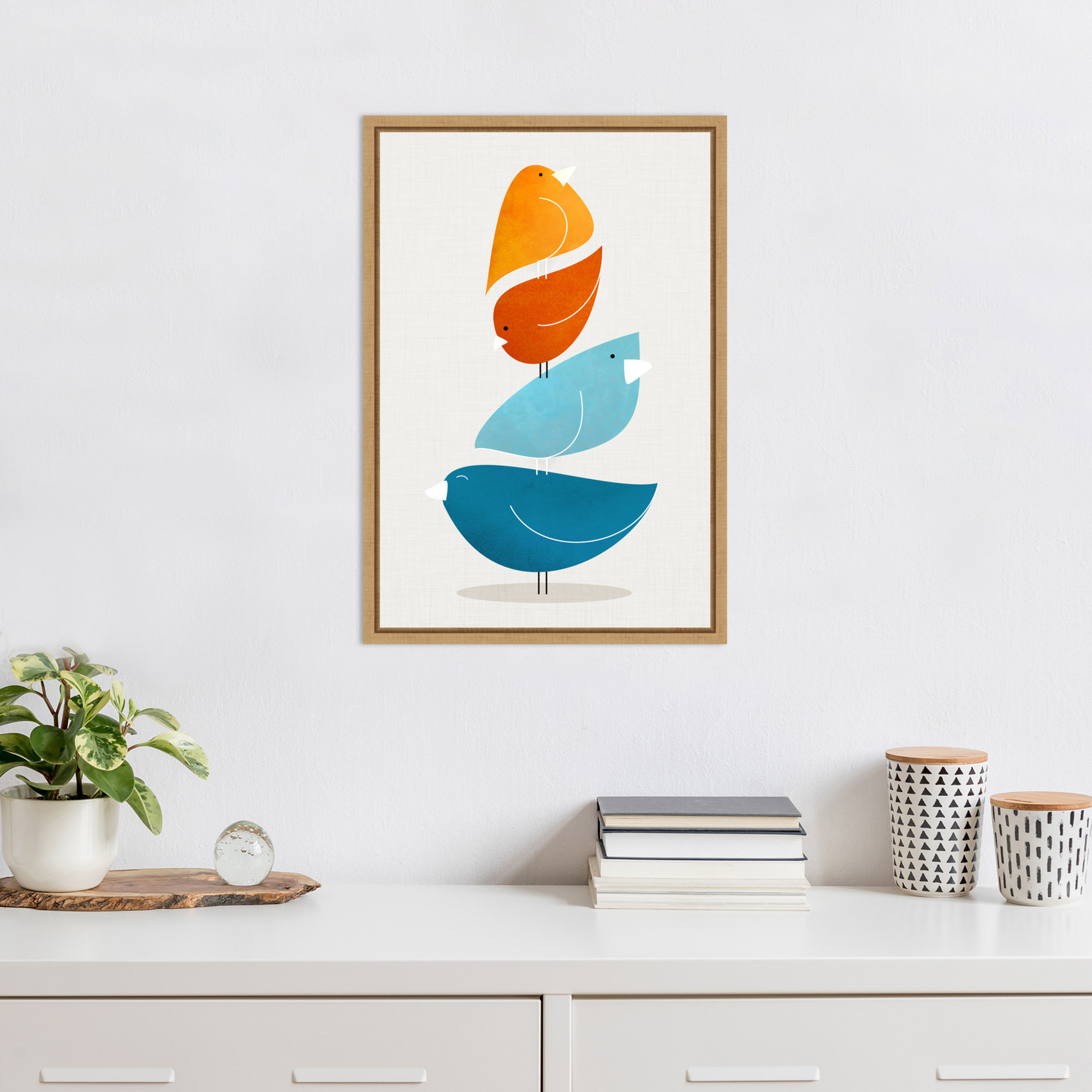 Lark Manor™ Bird Stack Up by Iseral Framed Canvas Wall Art Print | Wayfair