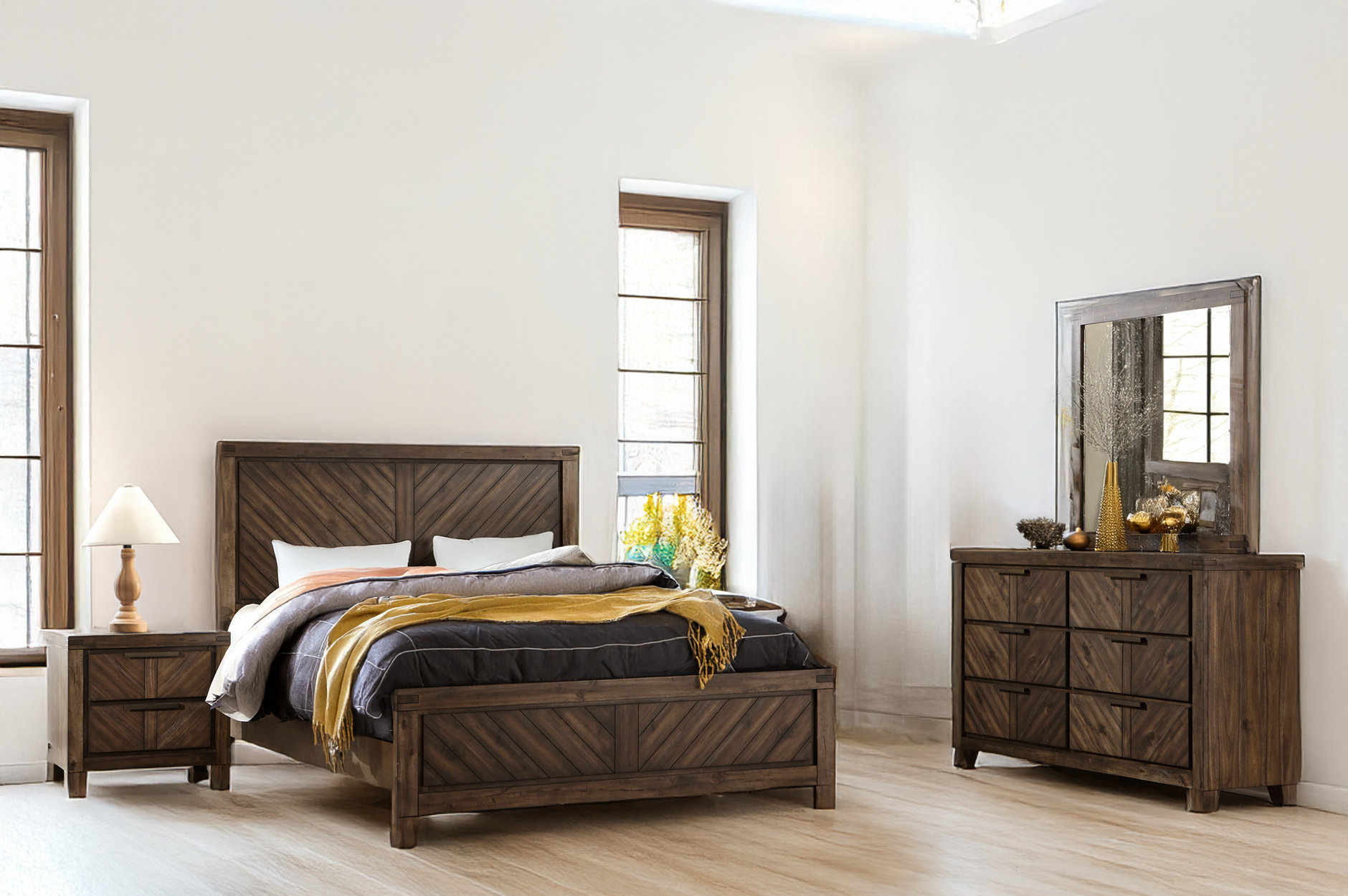 Millwood Pines Issy Rustic Cherry Panel Bedroom Set | Wayfair