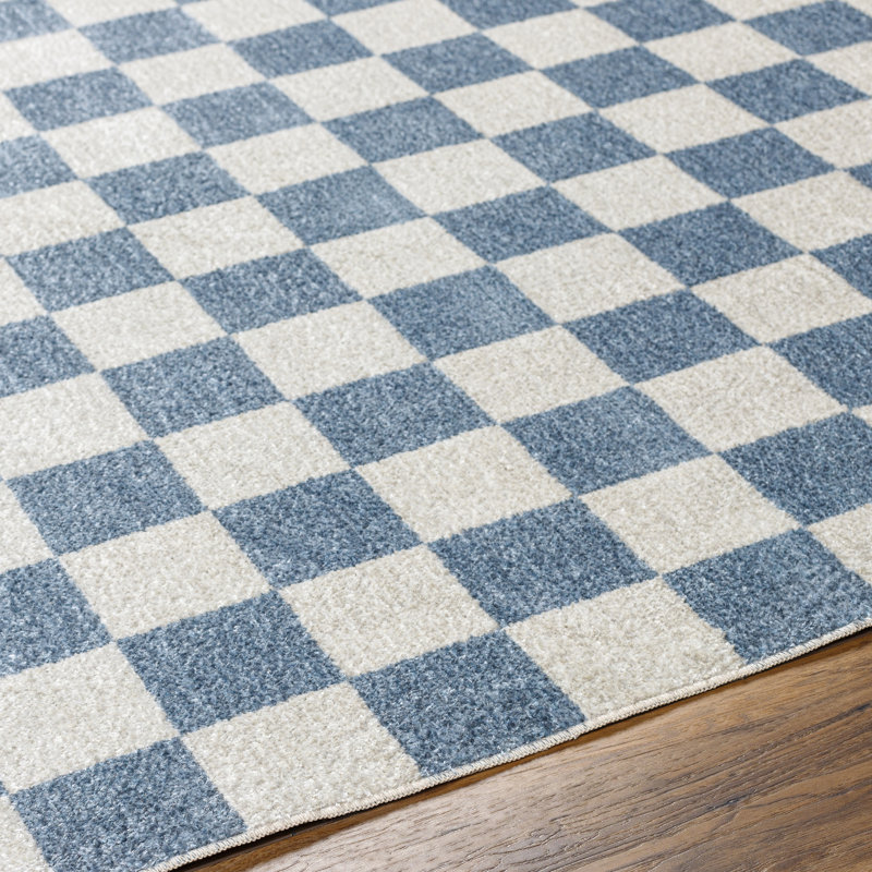 Gracie Oaks Jules Checkered Denim Area Rug | Wayfair