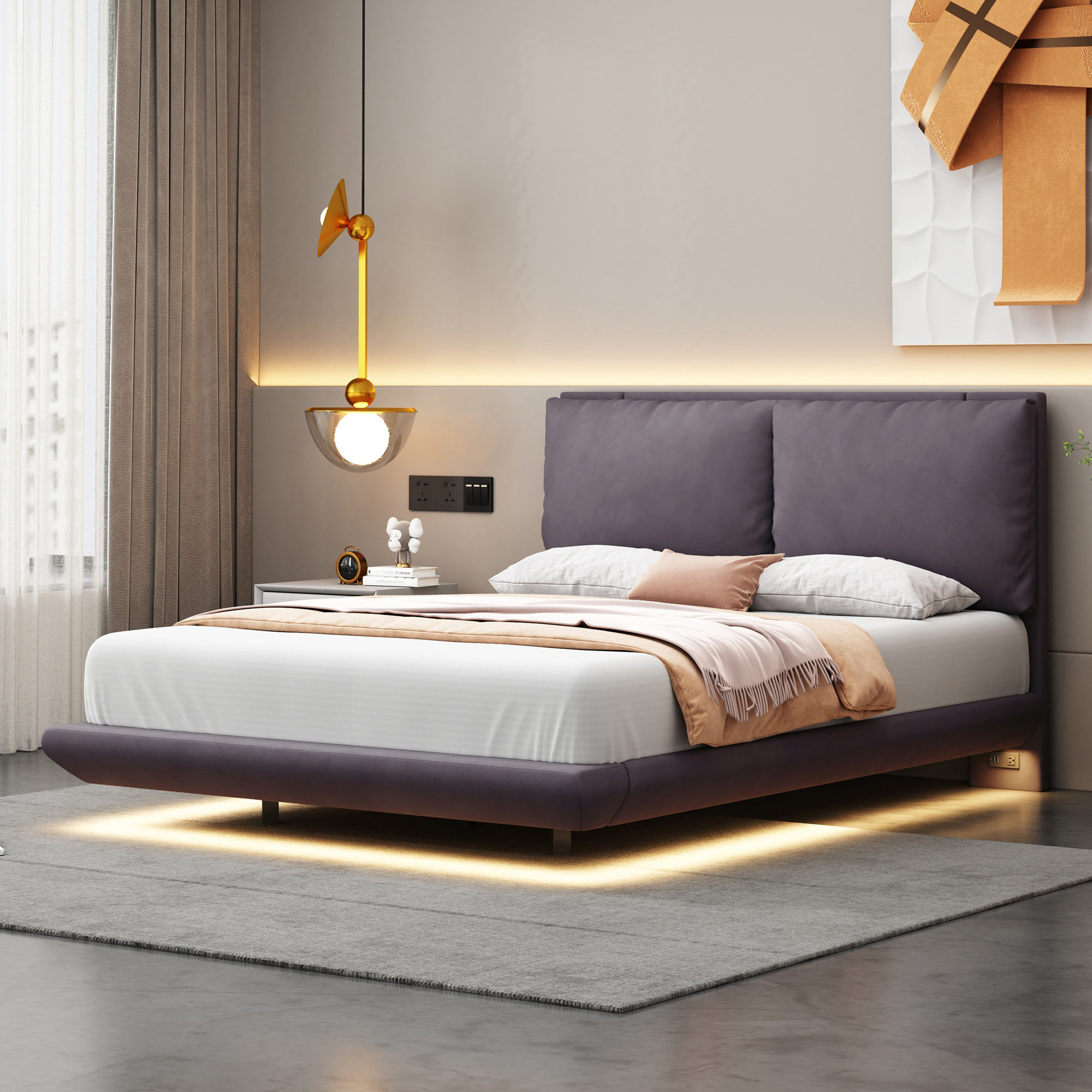 Ivy Bronx Full Size Upholstered Platform Bed with Sensor Light and 2 ...