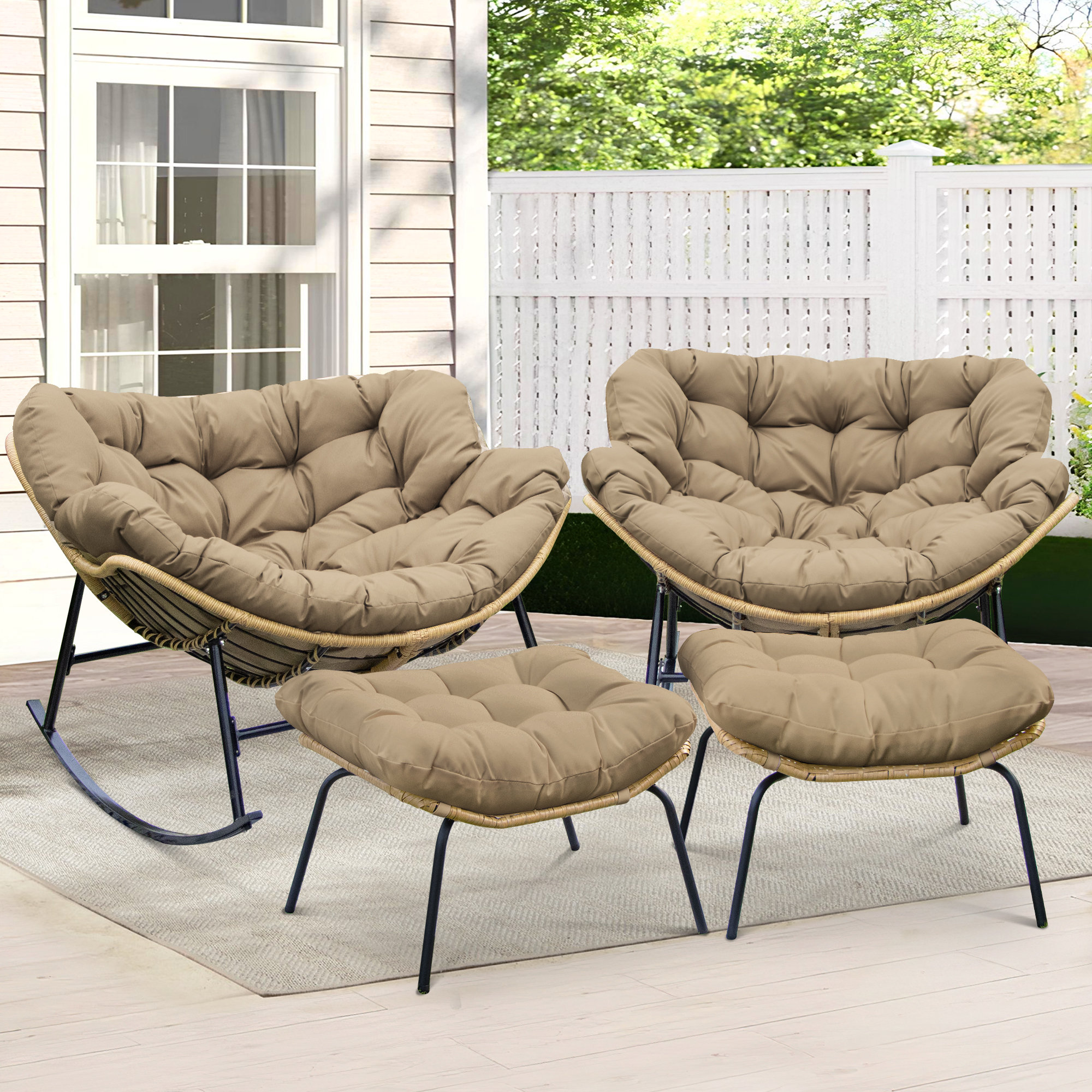 Bayou Breeze Outdoor Rocker Chairs with Cushions and Ottomans(2 Pieces ...