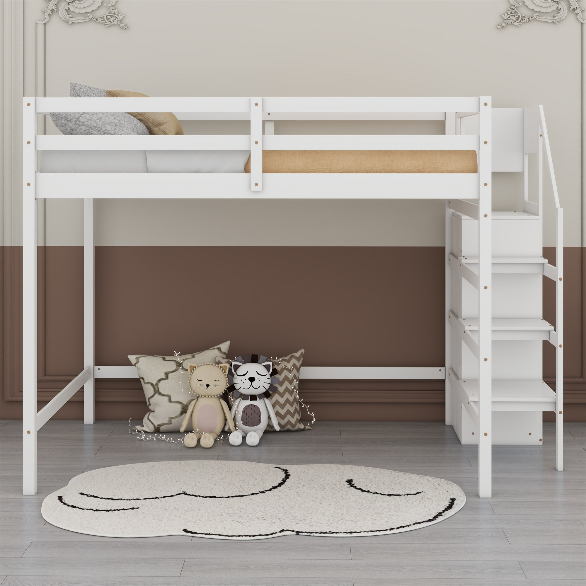 Harriet Bee Jakema Full Size Loft Bed with Built-in Storage Wardrobe ...