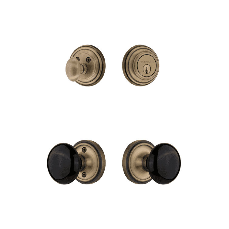 Nostalgic Warehouse Classic Rosette Entry Set with Black Porcelain Knob ...