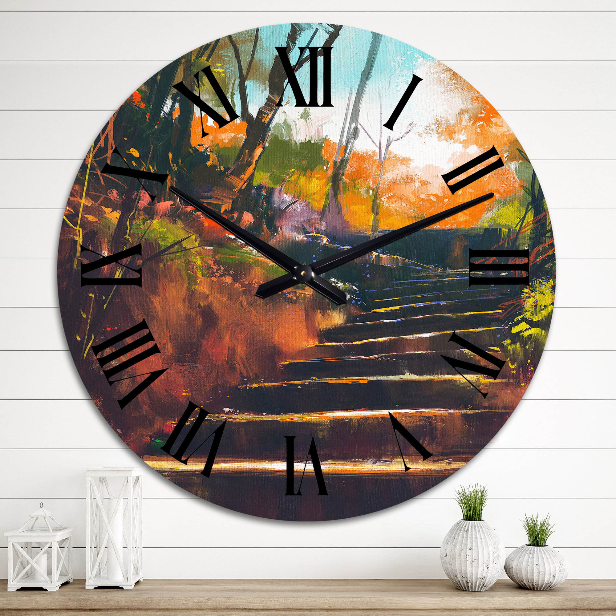 East Urban Home Stone Stair Path in Autumn Forest - Traditional Wall ...