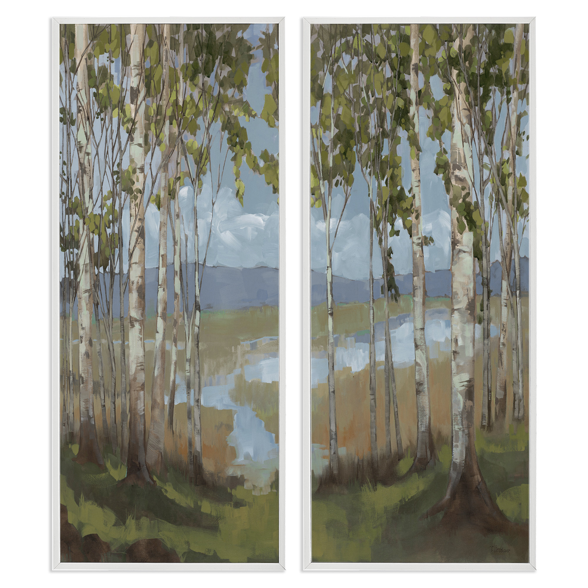 Union Rustic White Birch Copse of Trees 2 PC Giclee Art Set by Trevor ...