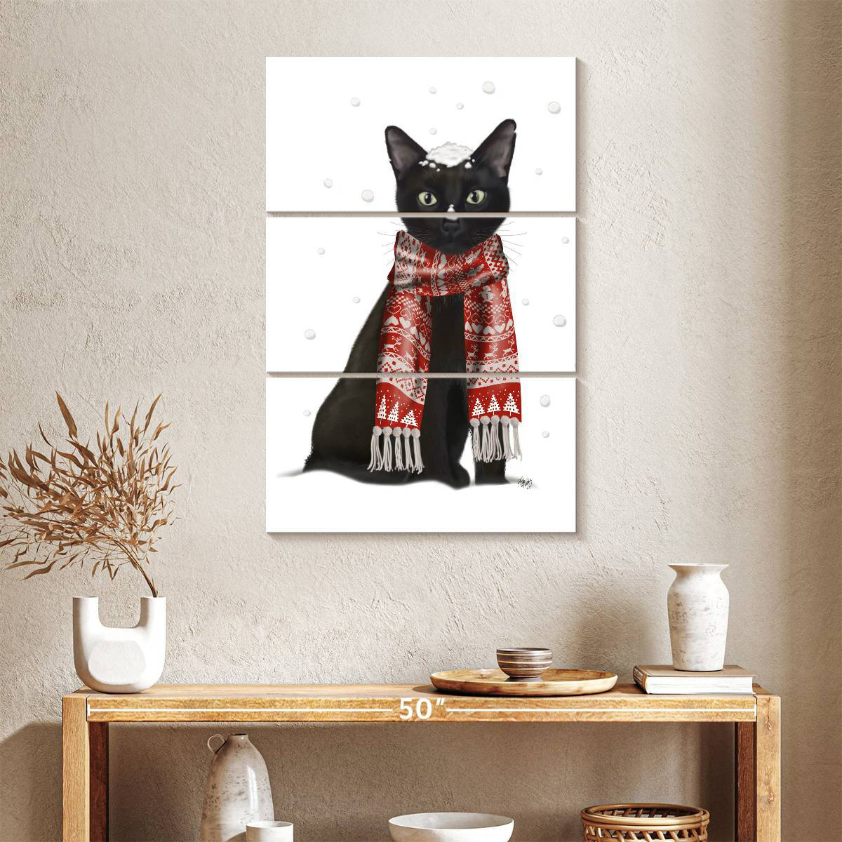 Ebern Designs Brampt Black Cat Red Scarf | Wayfair