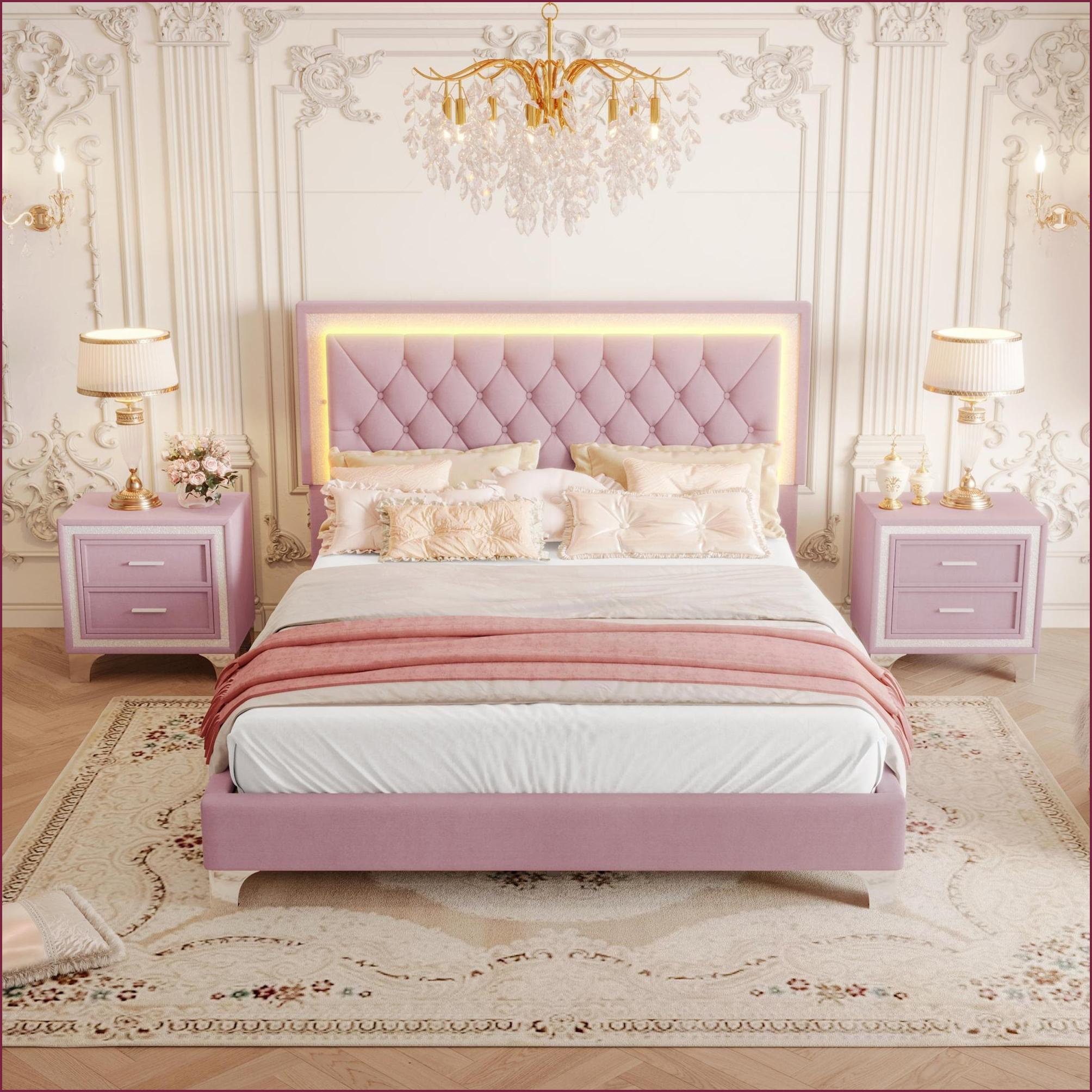 NFusion 3-Piece Bedroom Set, Queen Upholstered Platform Bed with LED ...