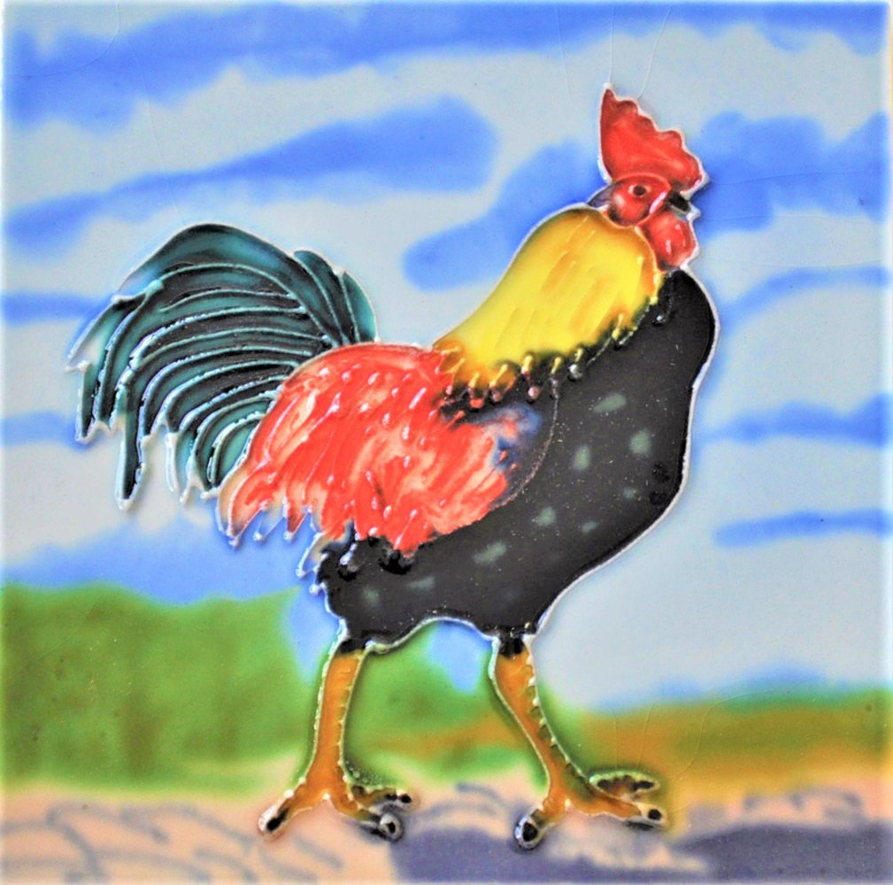 Continental Art Center 6x6" Red, Yellow and Black Rooster Ceramic Art ...