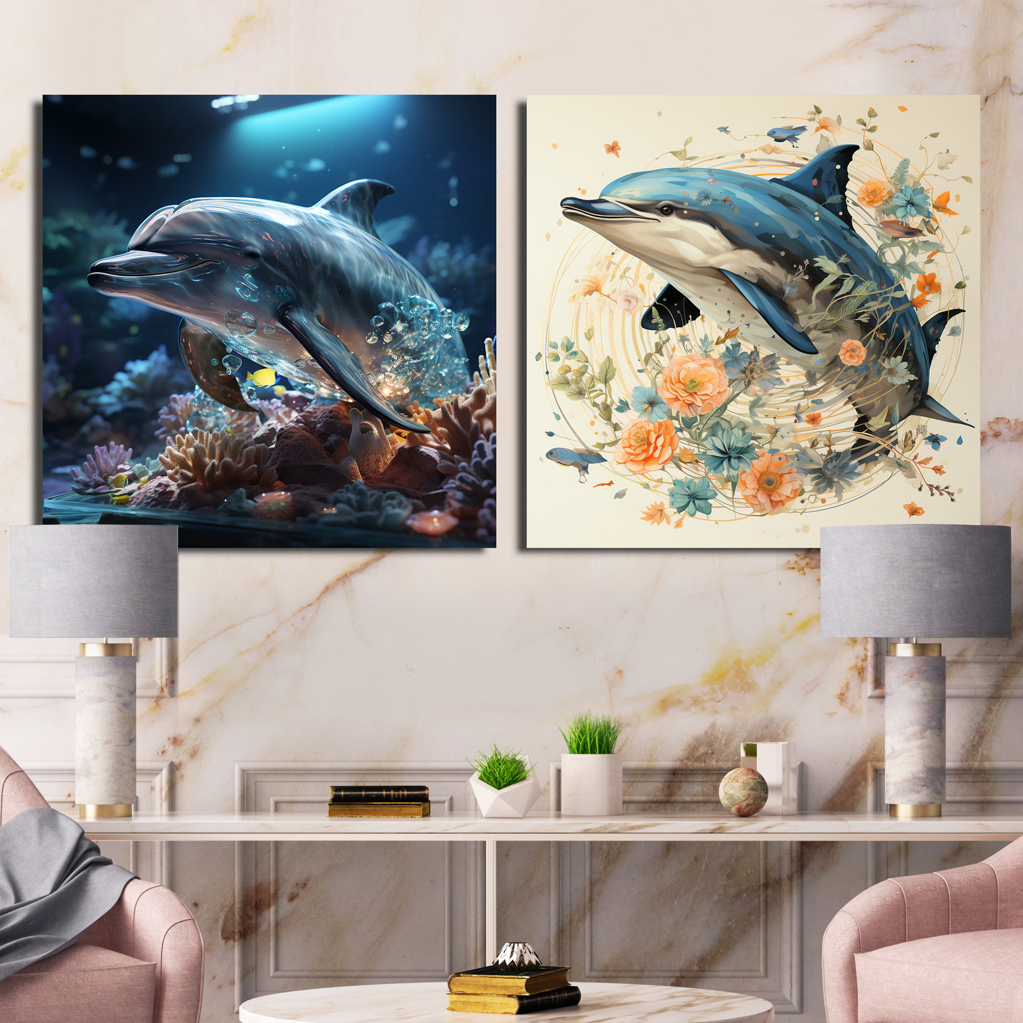 Highland Dunes Dolphin Happiness - Animals Dolphin Square Collage Set ...