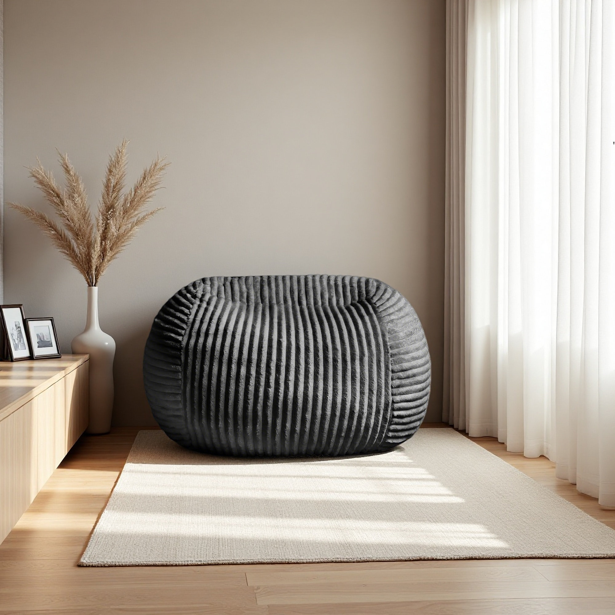 Latitude Run® Beige Adult Bean Bag Chair - Plush Memory Foam Lounge ...