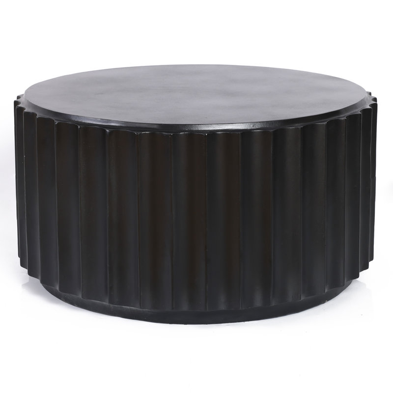 Luxen Home Black Cement Round Coffee Table for Outdoors and Indoors ...